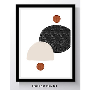Abstract Black, Terra Cotta & Gray Circles Contemporary Wall Art | 11x14 UNFRAMED Print | Nordic Modern Mid Century Wall Decor. Shades of Black, Gray/Tan, Clay/Terra Cotta.