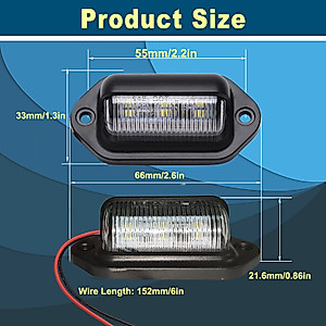 2PCS Xenon White LED License Plate Light, 12V-24V DC Waterproof 6-SMD Lamp Taillight, For Truck SUV Trailer Van RV Boats as Step Courtesy Light, Dome/Cargo Lights or Under Hood Light