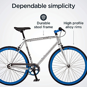 Schwinn Stites Fixie Adult Commuter Road Bike, Single-Speed, 58cm/Large Steel Stand-Over Frame, 700c Wheels, Flip-Flop Hub, Silver