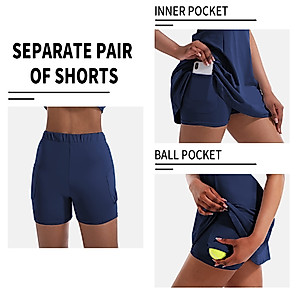 Tennis Dress for Women, Tennis Golf Dresses with Built in Shorts and Pockets for Sleeveless Workout Athletic Dresses Dark Blue