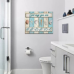 Ocean Nautical Canvas Wall Art Coastal Seashell Wall Decor Rustic God Says You Are Pictures Painting Prints Framed Modern Artwork Home Decor for Bathroom Living Room Bedroom 12"x16"