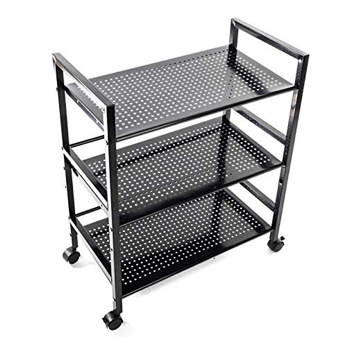 Black Rolling Storage Cart Utility Cart with Wheels Multipurpose Mobile Utility Storage Cart for Living Room Bathroom Kitchen Office Carts & Stands Utility Carts 60 x 32 x 75cm (L x W x H)