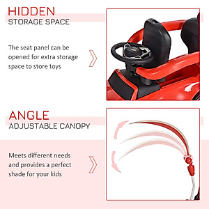 Aosom Mercedes-AMG C63 Licensed Ride on Push Cars for Toddlers, Sliding Walking Car with Sun Canopy, Horn, Music, Safety Bar, Cup Holder and Storage, Red