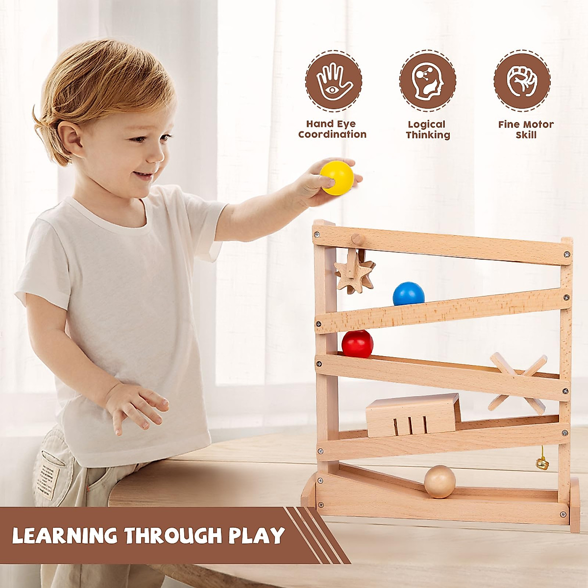 Adena Montessori Tracker Ball Drop Toys Wooden Toys for 1 2 3 Years Old Toddlers Montessori-Inspired Toys for Babies