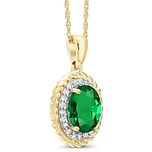 Gem Stone King 14K Yellow Gold Gemstone Birthstone and White Diamond Necklace | Oval 8X6MM | Gold Necklace for Women | With 18 Inch Chain