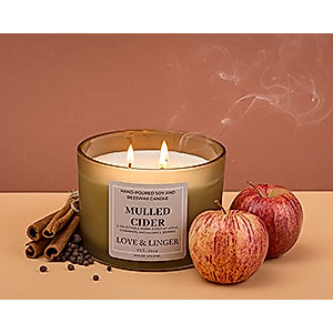 Mulled Cider Candle | Fall Candles | Luxury Soy & Beeswax Candles for Home | 16 oz. Large Jar 3 Wick Candle | Apple Cider Candle | Thanksgiving Candle | Autumn Candles