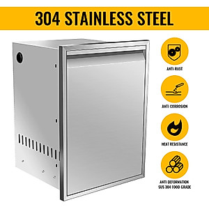 KODOM Built-in Single Trash Drawer 17" W x 23" H x 16" D, Pull-Out Tray Outdoor Kitchen Stainless Steel Trash Drawer with Handle Storage Trash Bins or Propane Tank for BBQ Island Grill Station