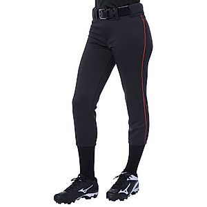Mizuno Adult Women's Belted Piped Fastpitch Softball Pant, Black-White, Large