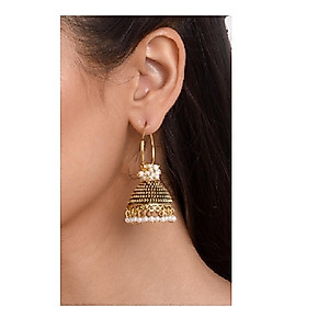 Efulgenz Indian Oxidized Jewelry for Navratri Oxidized Gold Tone Hoop Earrings Indian Bollywood Bridal Designer Jewelry Oxidized Traditional Jhumka Jhumki for Women