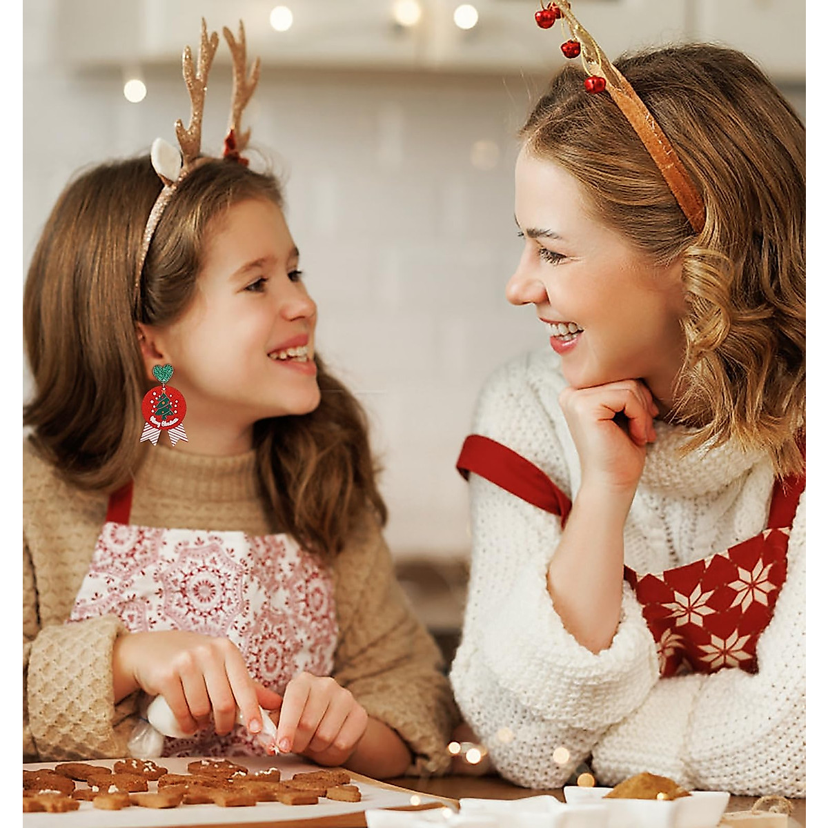 TRWWELL 4 Pairs Christmas Earrings for Women Acrylic Christmas Reindeer Tree Dangle Drop Earrings Holiday Party Jewelry Gifts