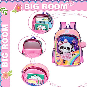 ZBAOGTW Panda Backpacks for Girls Kids School Cute Bookbag for Kindergarten Elementary Sequin School Backpack for Girls Lightweight School Bag with Lunch Box