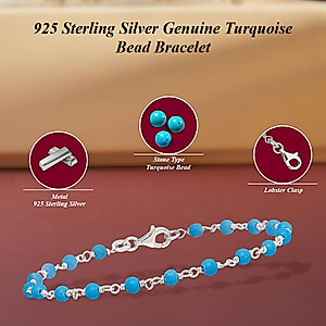 Diamond2Deal 925 Sterling Silver Genuine Turquoise Bead Bracelet 7.5" for Women