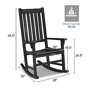 Tangkula Acacia Wood Porch Rocking Chair Set, Wooden Rocking Chair Rocker with High Back & Armrest for Indoor Outdoor Use, Patio Rocker for Garden Lawn Balcony Backyard Poolside (2, Black)