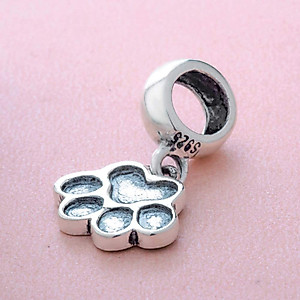 LAMOONY Puppy Dog Paw Dangle Charms 925 Sterling Silver Dog Charm Pet Charm Animal Footprint Charm for Diy Charms Bracelets