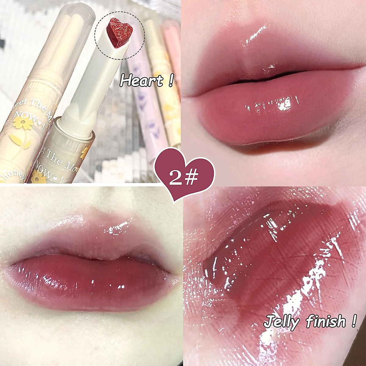 Heart Jelly Lipstick, Hydrating Lip Gloss Dew Tint Jelly Love Lipstick ,Long Lasting Moisturizing Tinted Lip Balm Plumping Lip Stain, Non-sticky, Vivid Color Glossy Lip Gloss Stick Lip Makeup (02#Ice Lychee)