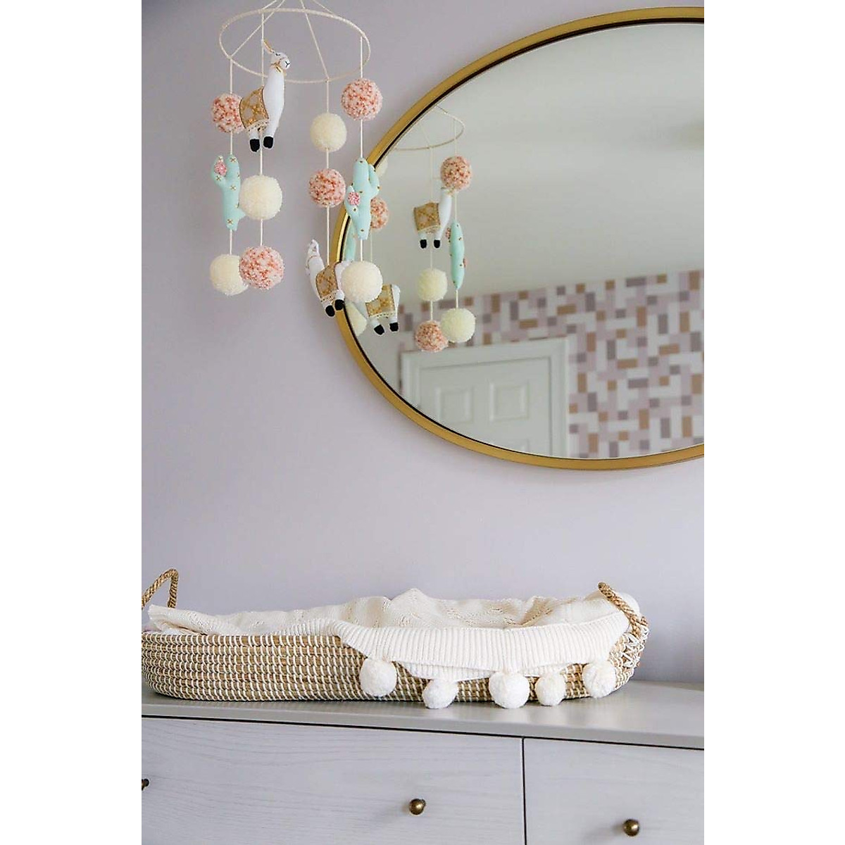 Baby Changing Basket with Pad - CPSC Safety Compliant - 100% Quilted Linen Cover Included - Nursery Changing Table Baskets - Baby Moses Basket Inspired - Diaper Changing Pad Set - 32”x16“x4“ (Linen)