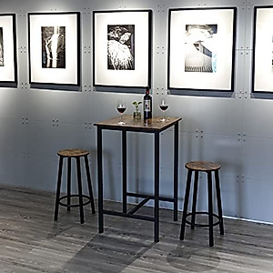 Finnhomy Bar Table Set, 23.6" Pub Table High Top Table, Square Bar Height Table, Bar Table with Stools, Kitchen Table Set for 2, Dining Table Set, Breakfast for Kitchen, Living Room, Rustic Brown