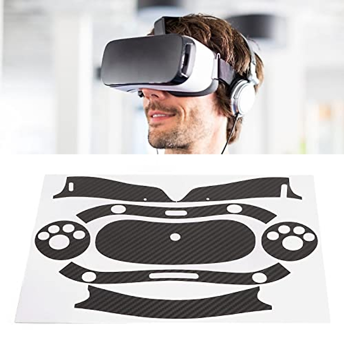 VR Controller Stickers, Full Protection Stylish Accurate Hole Position Dustproof VR Glasses Skin Sticker for VR Protective Accessories (Carbon Grain Black)