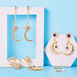 4 Pairs Moon Earrings Star Earrings Exaggerated Boho Earrings Retro Moon Dangle Drop Rhinestones Earrings Sun for Halloween Christmas Women Girls Gift