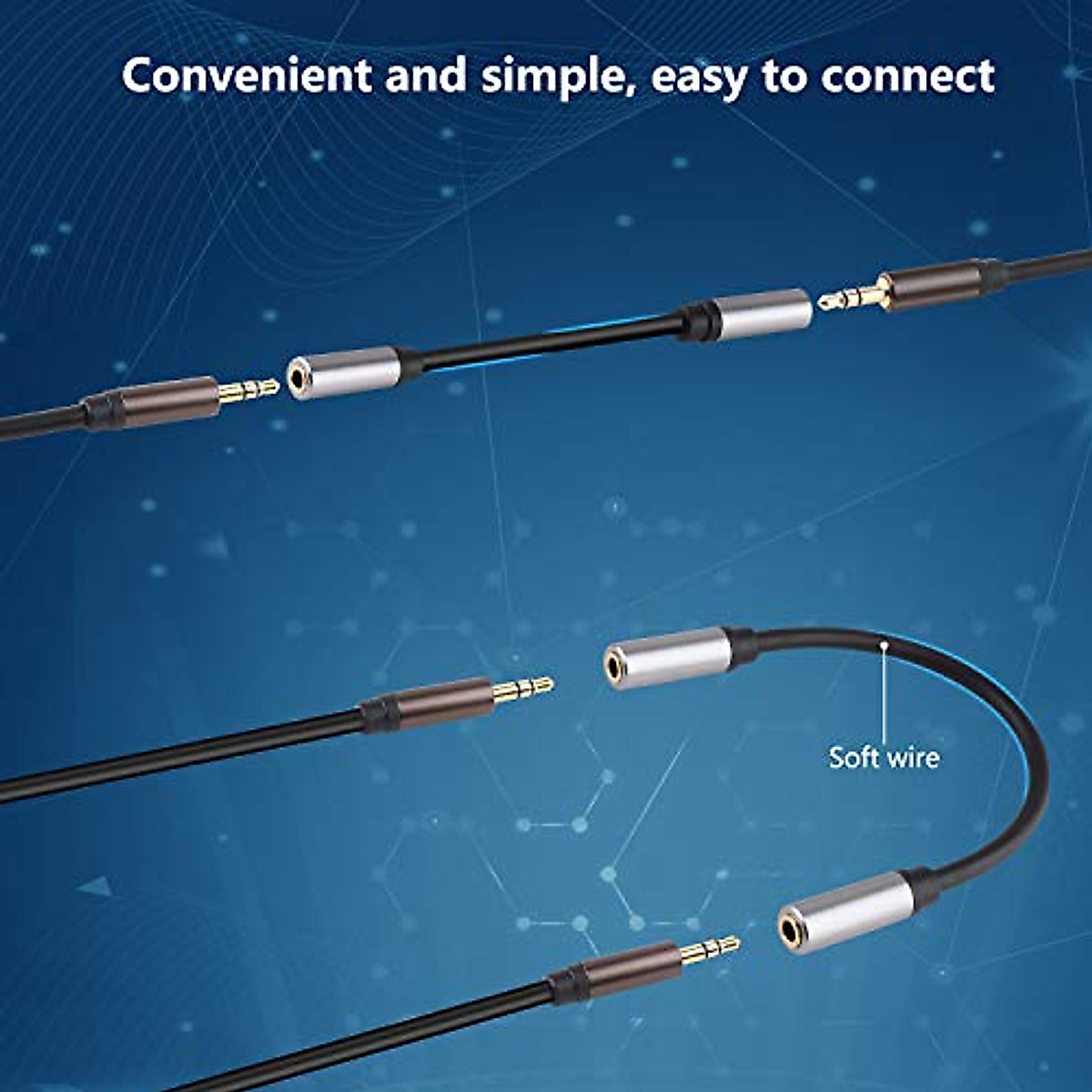 Pasow 3.5mm Female to Female Adapter Cable TRS Stereo Audio AUX Connector Cod for Headphones, Car, HiFi - 15cm/6inch (Grey)