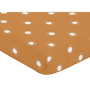 Sweet Jojo Designs Pumpkin Boho Sun Boy or Girl Fitted Crib Sheet Baby or Toddler Bed Nursery - Orange and White Bohemian Celestial Sky Desert Sunshine Outdoors Nature Gender Neutral