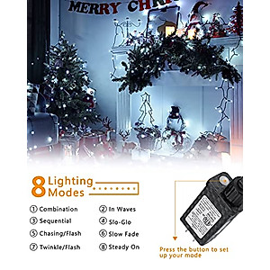 Flacchi White Christmas Lights 82Ft 200 LED Timer 8 Modes Low Voltage String Lights Indoor Outdoor