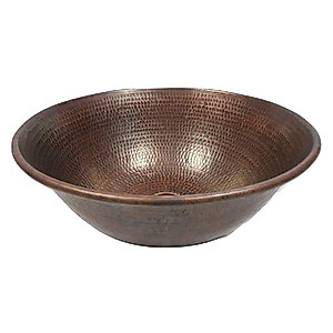SimplyCopper 14" Round Copper Vessel Bath Sink Brushed Sedona Highlighting