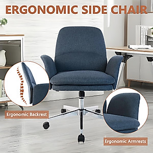 Novigo Set of 2 Accent Swivel Rolling Chair Adjustable Height Mid Back Dining Room Desk Chair with Upholstered Armrests Comfy Back Support Vanity Chair for Office Bedroom,Blue