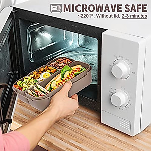 Bento Box Adult Lunch Box, Lunch Containers for Adults Men Women with 4 Compartments, Lunchable Food Container with Utensils, Sauce Jar, Muffin Liners, 40 Oz/5 Cup, Microwave & Dishwasher Safe, Brown