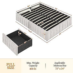 Yaheetech Full Size Bed Frame with 4 Storage Drawers, Upholstered Platform Bed Frame with Strong Wooden Slats/Mattress Foundation/No Fixed Headboard/No Box Spring Needed/Large Storage Space, Beige