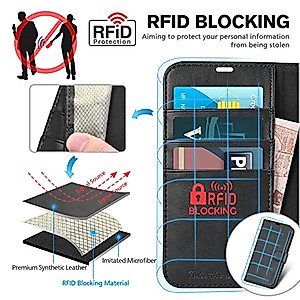 TUCCH Case for iPhone 13 Wallet Case, PU Leather Flip Folio Case with [Shockproof TPU Inner Shell], RFID Blocking Card Holder Kickstand Phone Cover Compatible with iPhone 13 6.1-inch 2021, Black