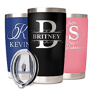 Yongqiang Personalized Tumbler with Engraved Name - 12 Designs, 20oz Tumbler w/Lid, Double Wall Insulated Travel Coffee Tumbler, Personalized Gifts for Women Men, Birthday Gifts from daughter, Son