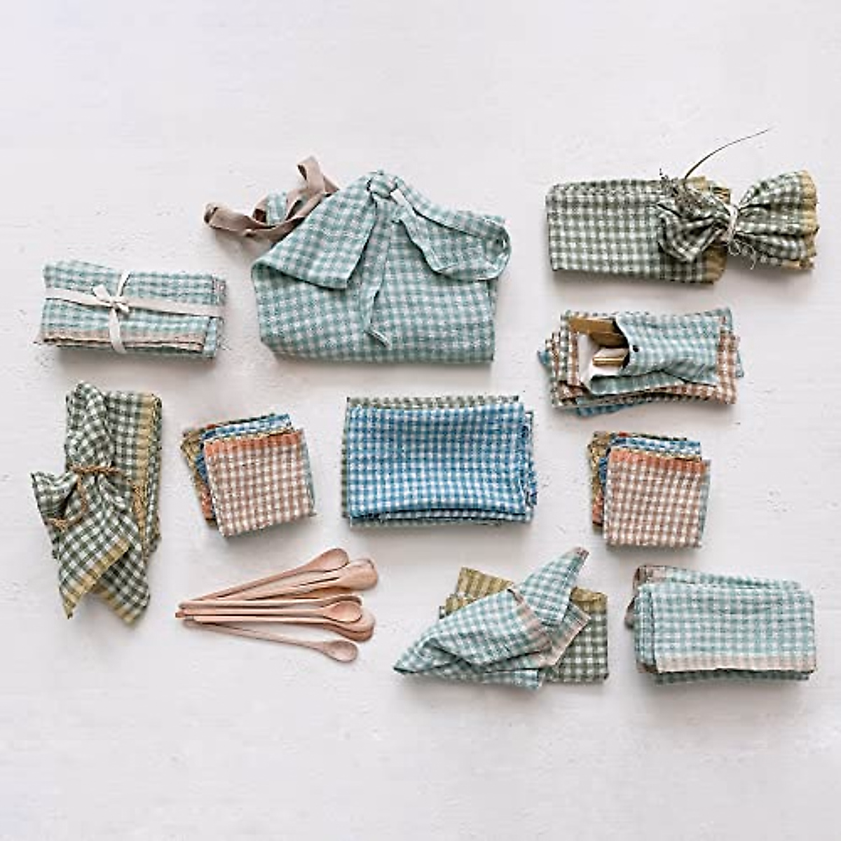 Creative Co-Op Woven Linen Gingham Pattern, Set of 3 Colors Tea Towels, Multi