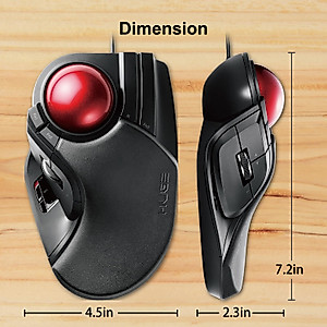 ELECOM HUGE Trackball Mouse, Wired, Finger-Operated, 8-Button Function, Palm Rest Attached, 52mm Smooth Red Ball Windows11, macOS (M-HT1URBK)