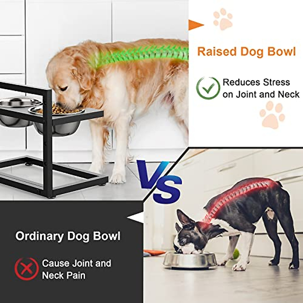 Elevated Dog Bowls, DiroPet Raised Dog Bowl Stainless Steel 1.5L/51oz, 4 Adjustable Heights Dog Bowl Stand, for Large Medium Small Dogs