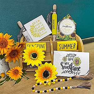 10 PCS Sunflower Tiered Tray Decor,Sunflower Farmhouse,Sunflower Tray,Sunflower Mini Rolling Pins,Faux Sunflower Flower,Sunflower Beaded Garland,You are My Sunshine Tiered Tray Decor,Home Decor Gift