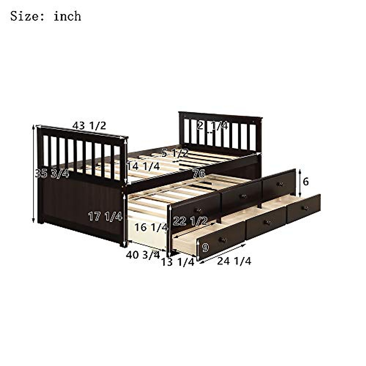 Harper & Bright Designs Twin Captain's Bed Storage Daybed with Trundle and Drawers for Kids Teens and Adults, Espresso