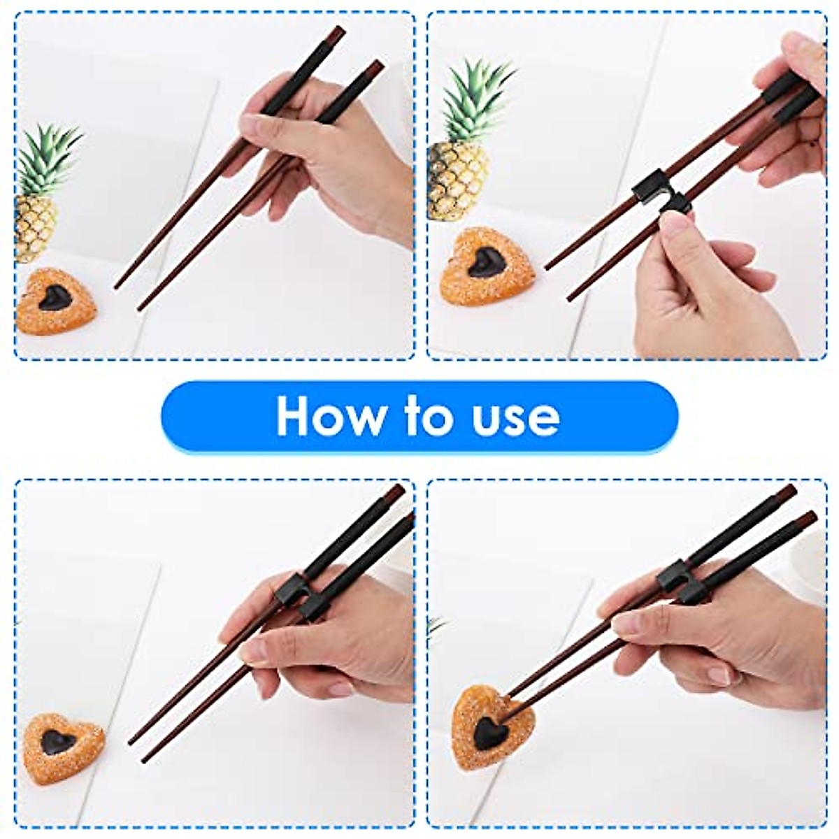 5 Pieces Reusable Chopsticks Helpers Training Chopstick Hinges Connector Practice Chinese Chopstick Helper for Adults, Kids, Beginner, Trainers (Black)