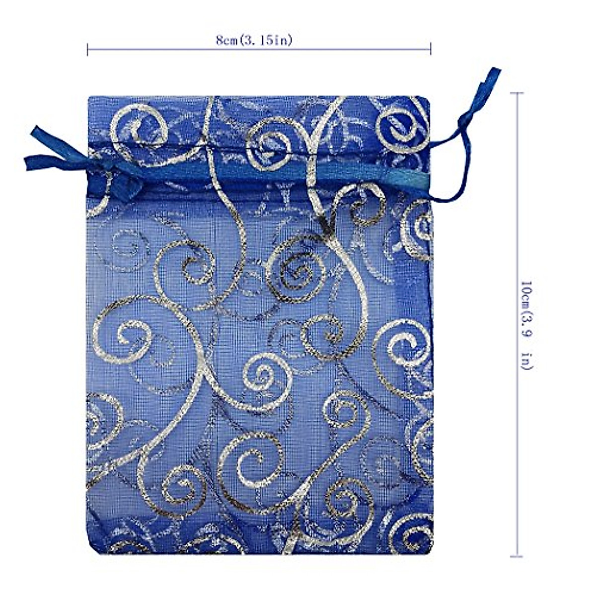 Ankirol 100pcs Sheer Organza Favor Bags For Wedding Baby Shower Rattan Print Gift Bags Samples Display Drawstring Pouches (3x4 inch, blue)