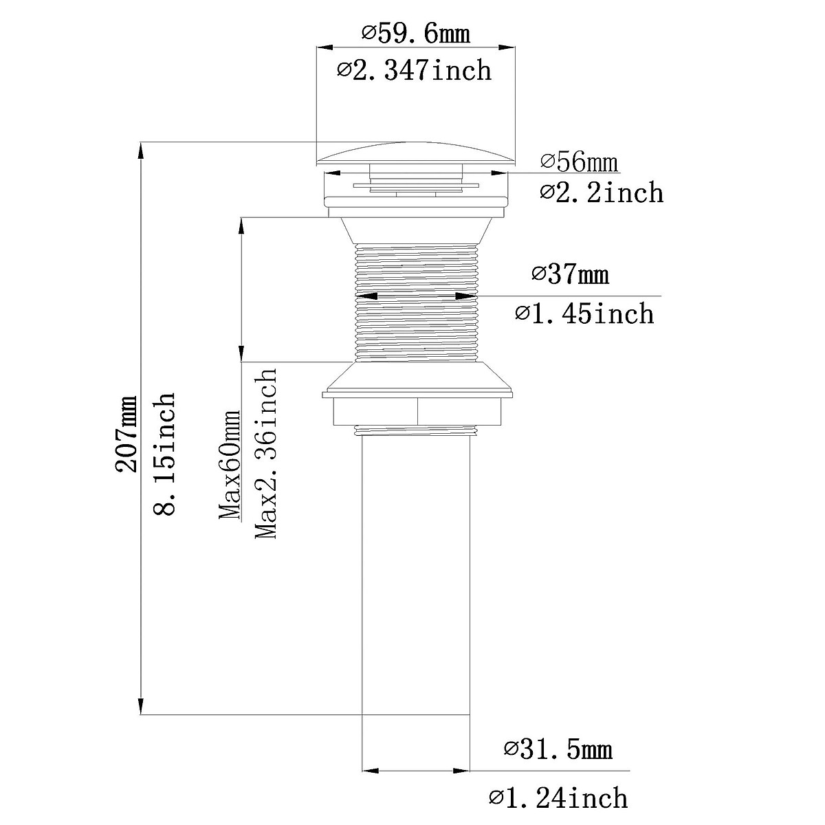 BWE Chrome Pop Up Sink Drain Fits Bathroom Standard Sink Hole 1-1/2" to 1-3/4"Bathroom Faucet Vessel Vanity Sink Drain Stopper Without Overflow