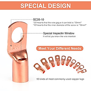 Copper Wire Lugs,Terminal Connectors,Used on AWG12 10 8 6 4 2 Cable,Heat Shrink Set,Bare Copper Eyelets,Ring Terminals Connectors,64Pcs Battery Cable Lugs Ends and 66Pcs Heat Shrink Tubing (130PCS)