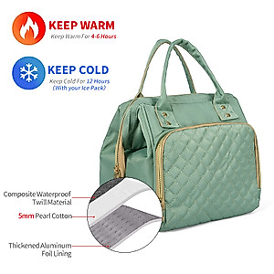 ZFLLJFC Lunch Bag for Women,Insulated Lunch Box Tote Bags with Wide-Open,Reusable Cooler Cute Lunch Boxes with Water Resistant for Work Office Travel and Picnic (Green)