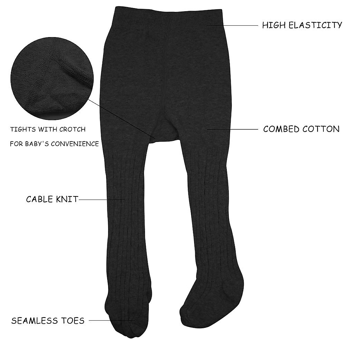 techcity Baby Toddler Girls Tights Seamless Cable Knit Cotton Leggings Pants Stockings for Infant Baby Girl (Black, 4-6 Years)