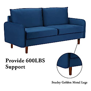Hdxdkog Velvet Loveseat Sofa, 69'' Mid Century Modern Small Love Seats Furniture Comfy Couch for Living Room, Upholstered 2 Seater Sofa for Small Apartment (Blue)