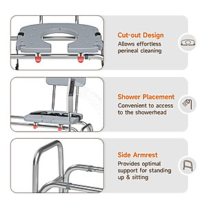 WAYES Sliding Shower Chair and Tub Transfer Benches with Cutout Access, Adjustable Seat Height and Safety Belt, Bath and Shower Safety for Seniors, Quick Tool-Less Assembly