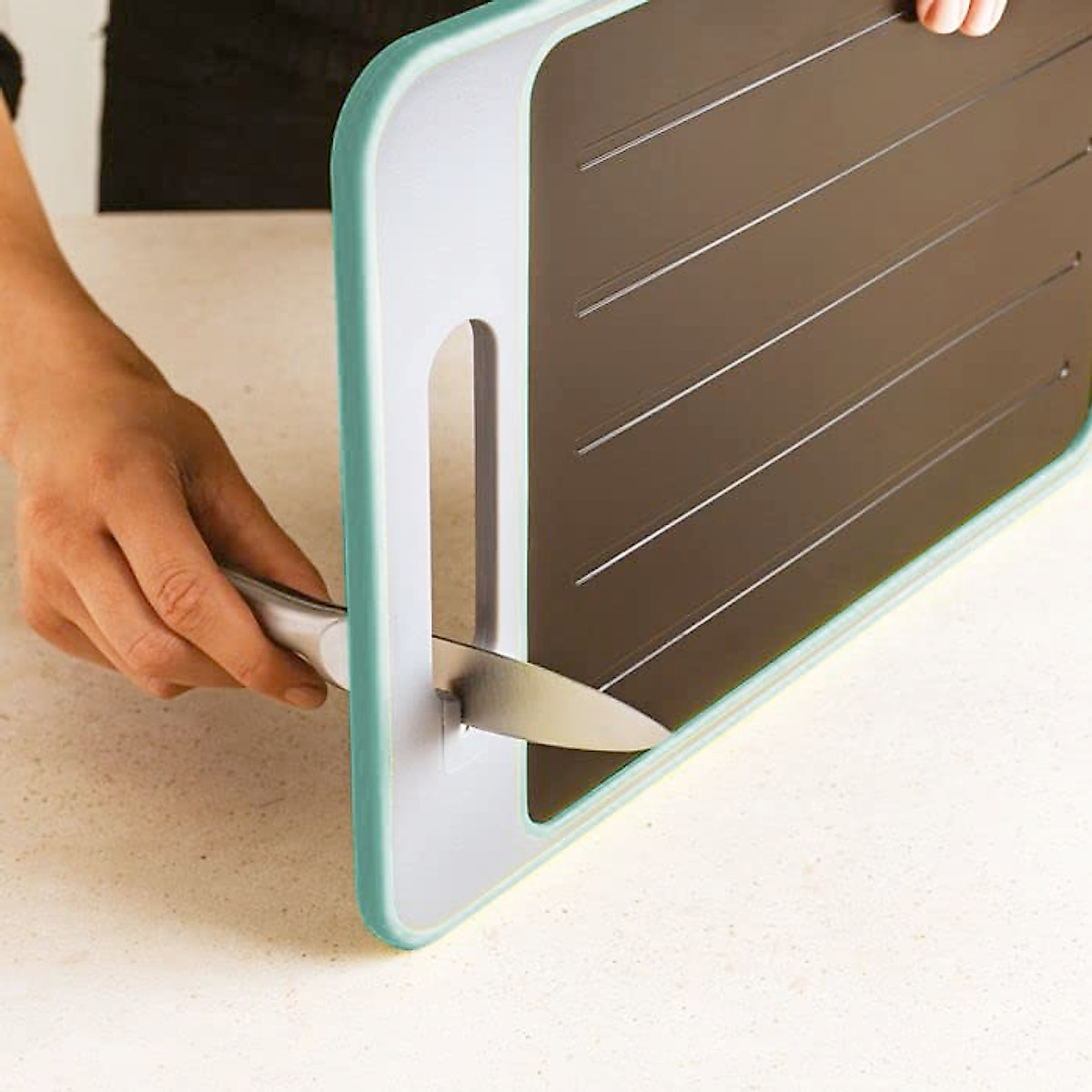 Zippi Fast Thaw 4-in-1 Defrosting Tray, Cutting Board, and Knife Sharpener for Frozen Food Thawing, Quickly Defrost and Thaw Meat and Food, Chemical Free, Eco-Friendly Design, No Electricity