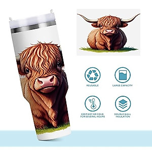 RPLIFE Cute Highland Cow Coffee Tumbler, Stainless Steel Bottle, Insulated Coffee Cups with Lids, Tumbler for Men