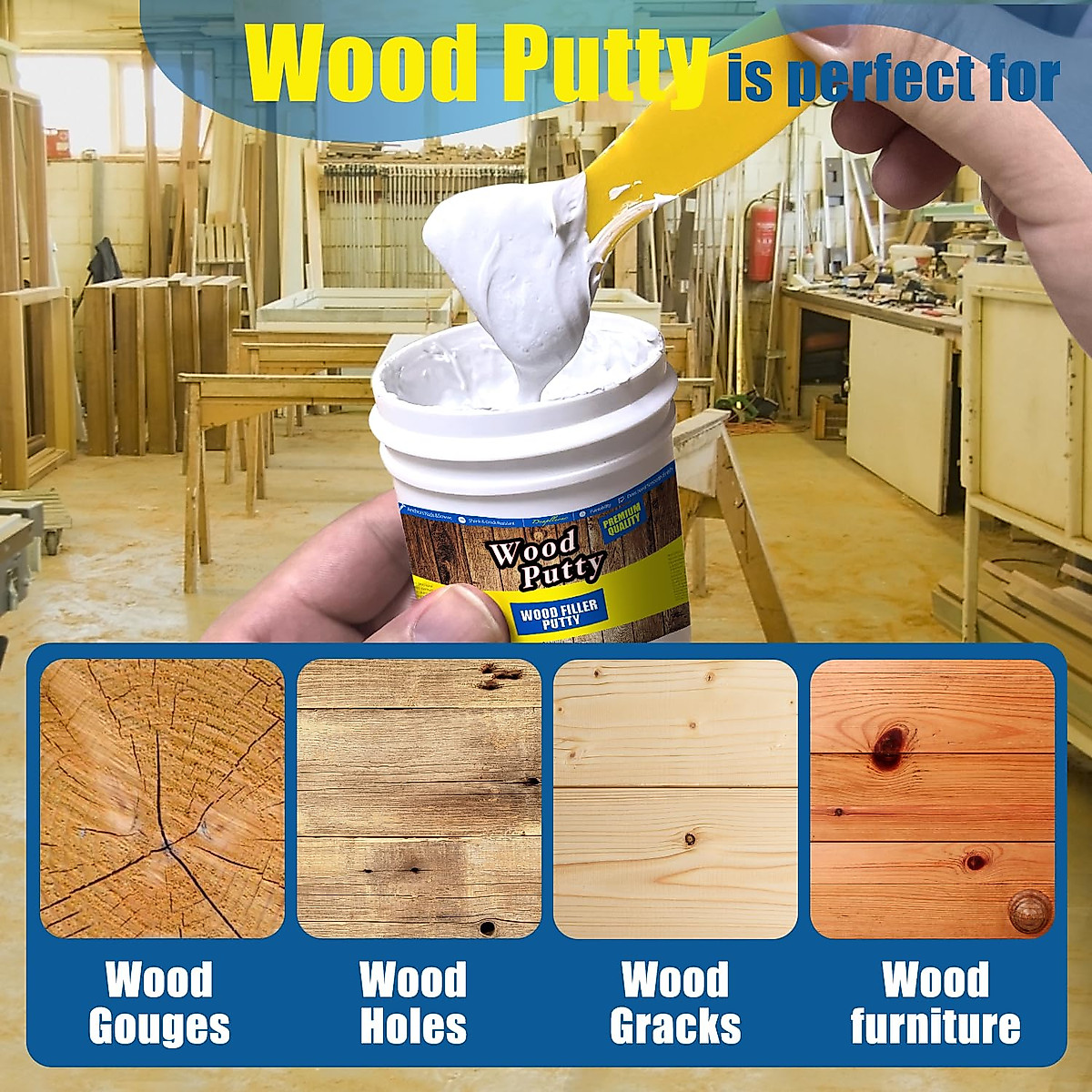 Wood Filler Putty - White Wood Putty Filler, Wood Filler Paintable, Stainable. Wood Furniture Repair Kit Can Quickly Repair Damaged Holes, Cracks and Chips. Wood Crack Filler - 9.87 Ounce