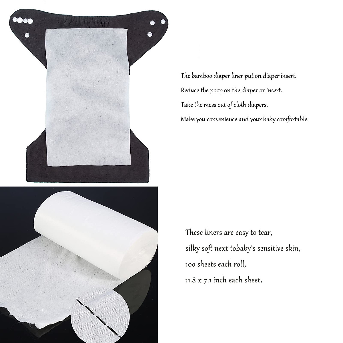 ALVABABY Diaper Liner for Baby Cloth Diaper Natural Soft Disposable Diaper Liners 11.8 x 7.1 Inch Fragrance Free Chlorine Free 400 Sheets