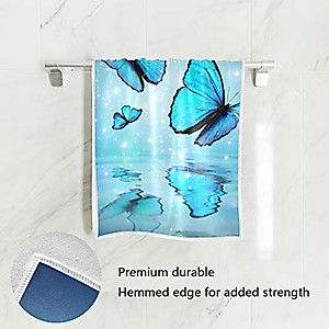 Soft Absorbent Large Guest Hand Towels Blue Butterflies Morpho On Water Multipurpose for Bathroom Hotel Gym Yoga and Spa (15" x 30")